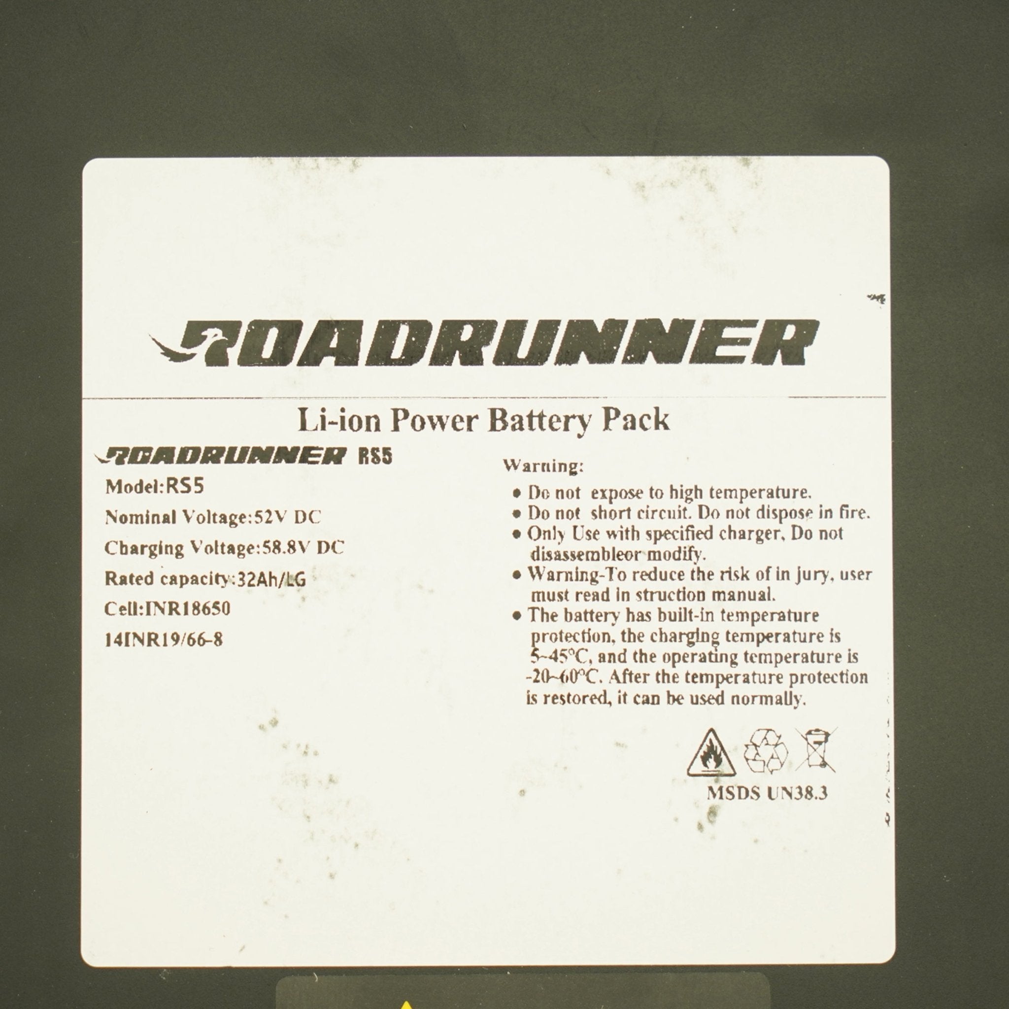 Battery - RS5 MAX LG 52V 32Ah - RoadRunner Scooters