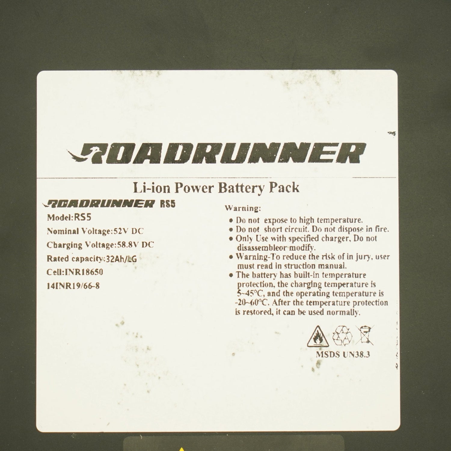 Battery - RS5 MAX LG 52V 32Ah - RoadRunner Scooters