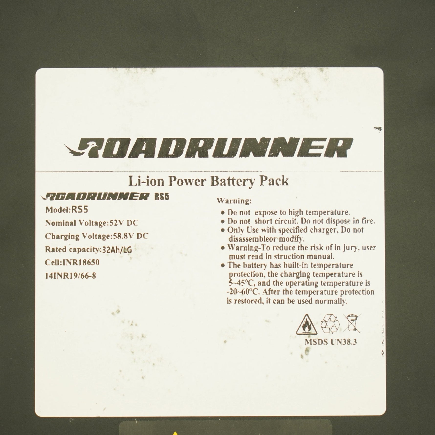 Battery - RS5 MAX LG 52V 32Ah - RoadRunner Scooters